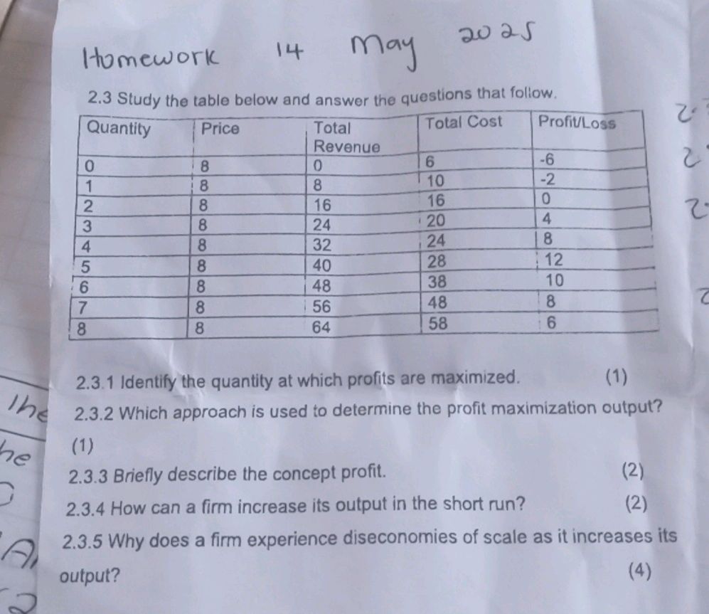 2.3 Study the table below and answer the | StudyX