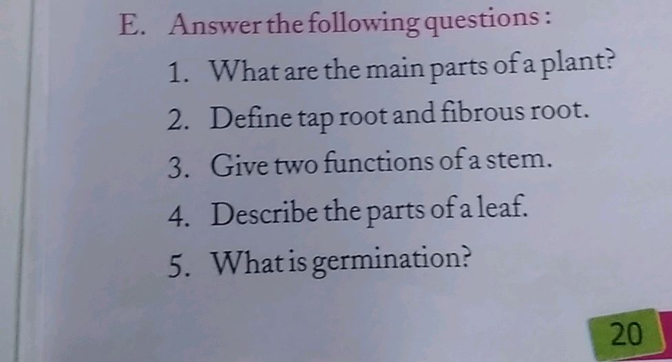 1. What are the main parts of a plant? 2. | StudyX