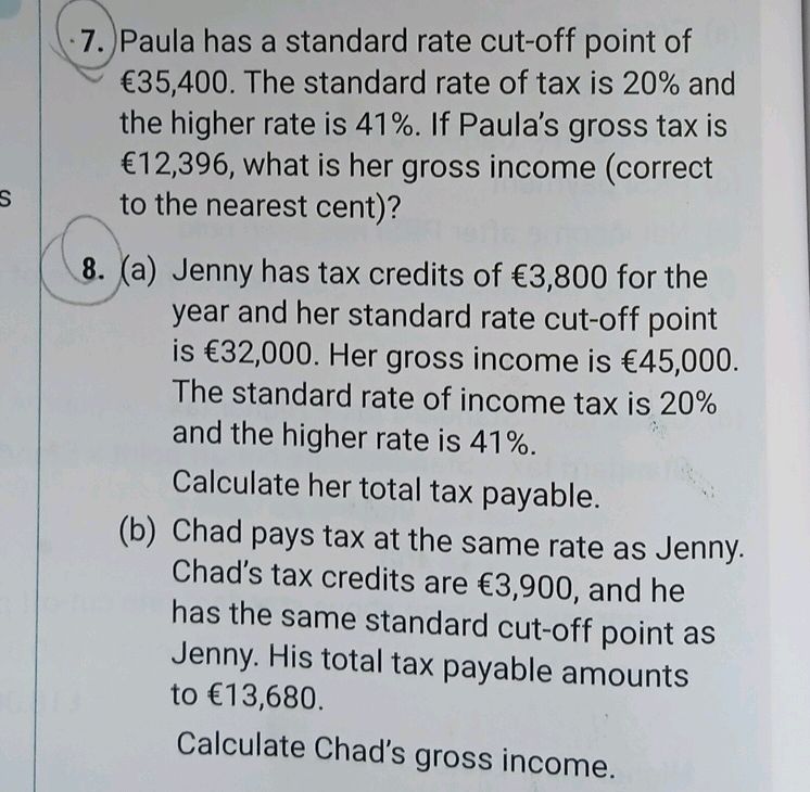 7. Paula has a standard rate cut-off point | StudyX