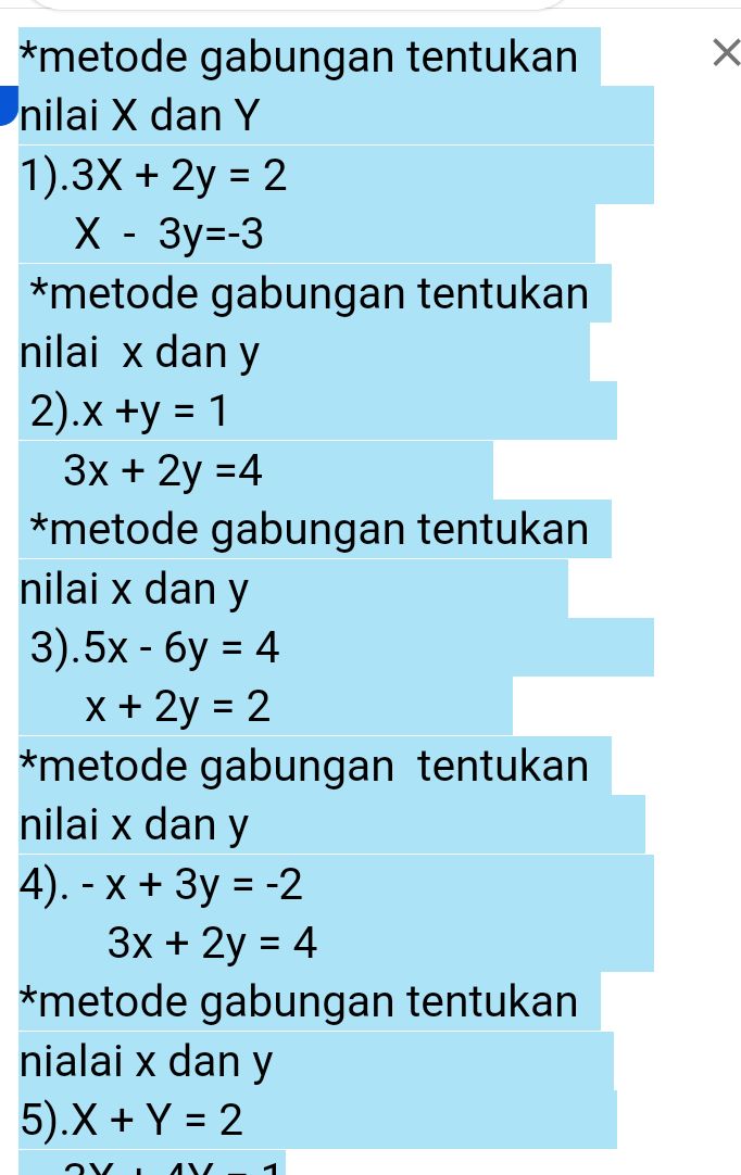 *metode gabungan tentukan nilai X dan Y 1). | StudyX