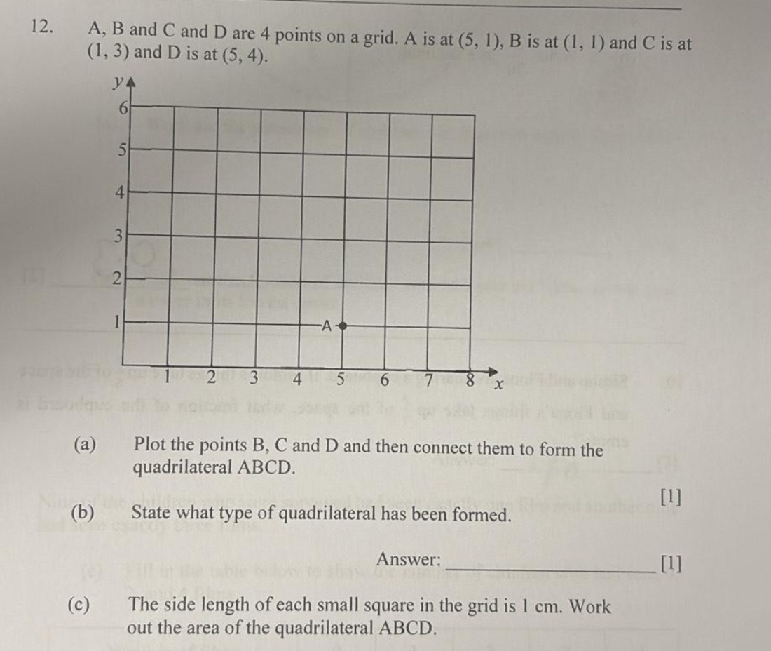 12. A, B and C and D are 4 points on a grid. | StudyX