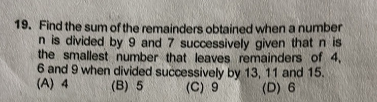 19. Find the sum of the remainders obtained | StudyX