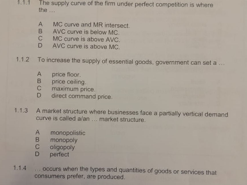 1.1.1 The supply curve of the firm under | StudyX