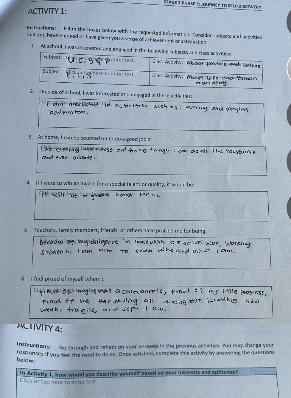 ACTIVITY 1: Instructions: Fill-in the boxes | StudyX