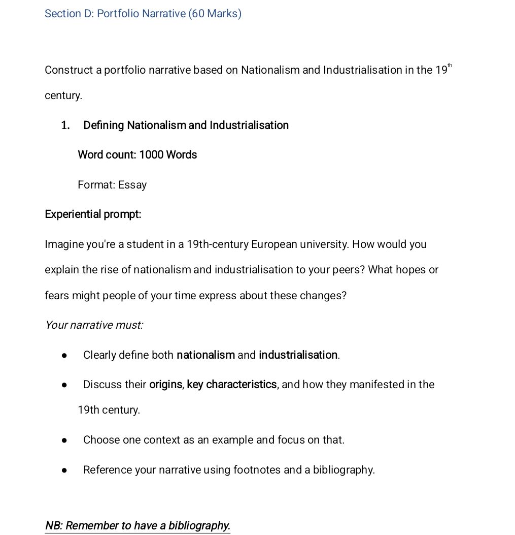 Section D: Portfolio Narrative (60 Marks) | StudyX