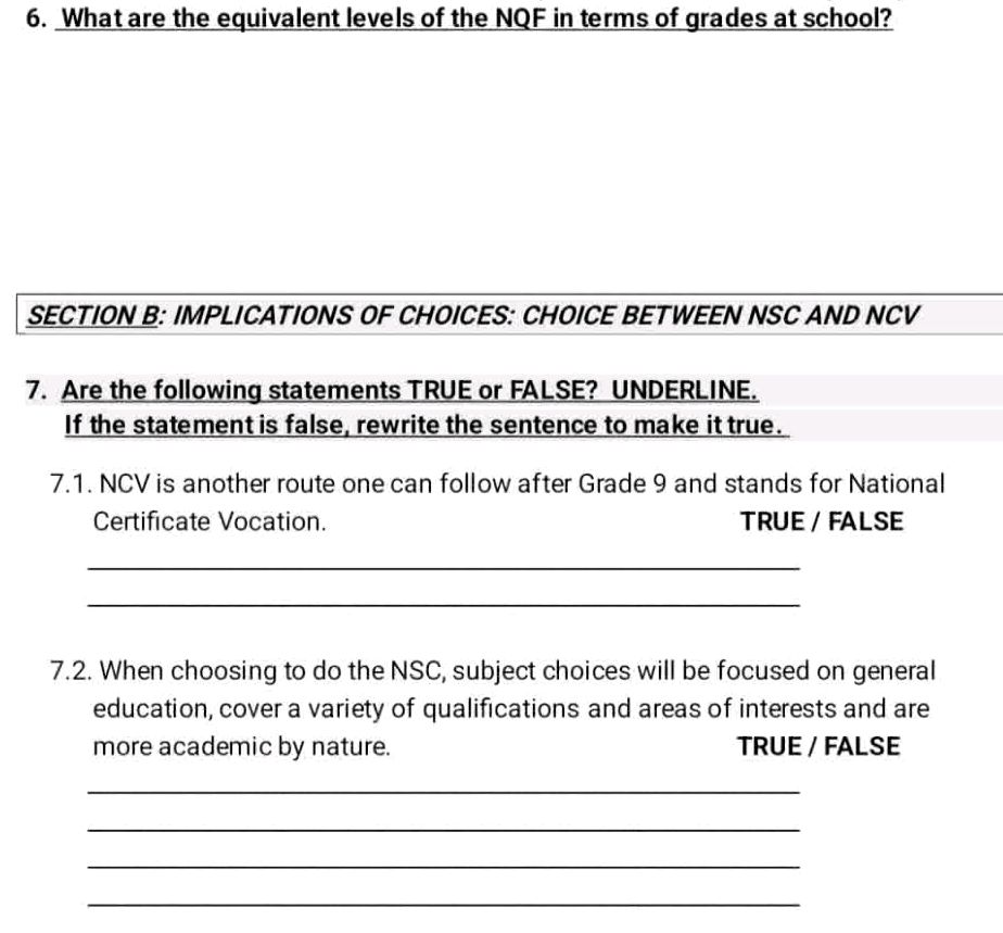 6. What are the equivalent levels of the NQF | StudyX