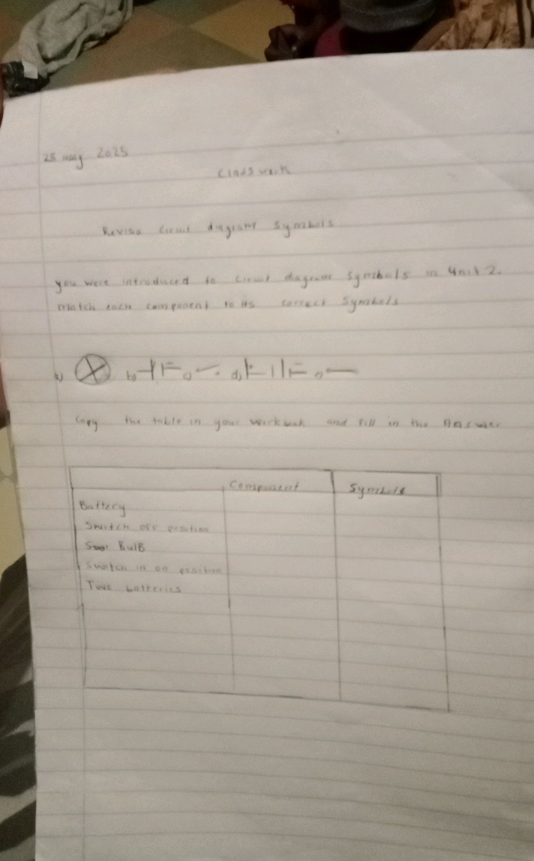 a) ⊗ b) ╂╨o c) ─ d) ╢╨o─ Copy the table in | StudyX