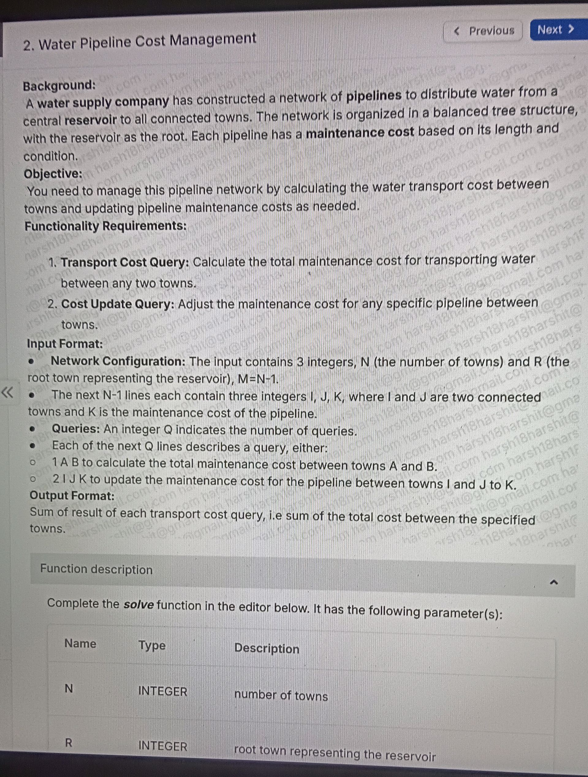 Water Pipeline Cost Management Background: A