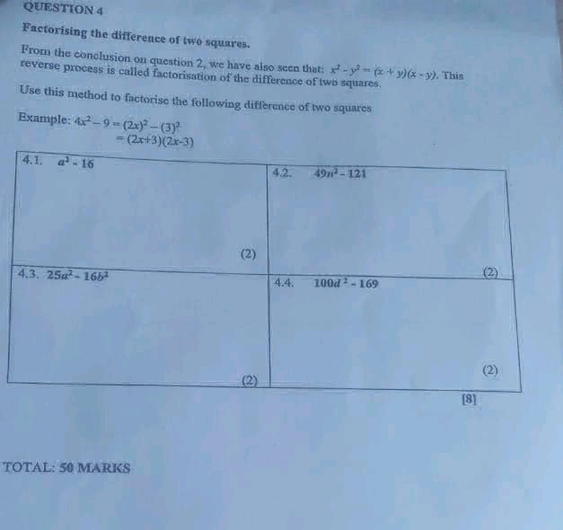 Factorising the difference of two squares. | StudyX