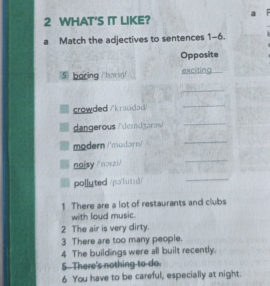 Match the adjectives to sentences 1-6. | StudyX