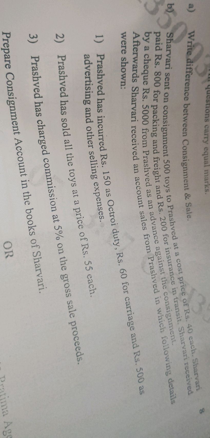 a) Write difference between Consignment | StudyX