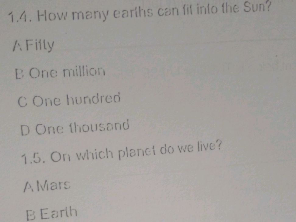 1.4. How many earths can fit into the Sun? | StudyX