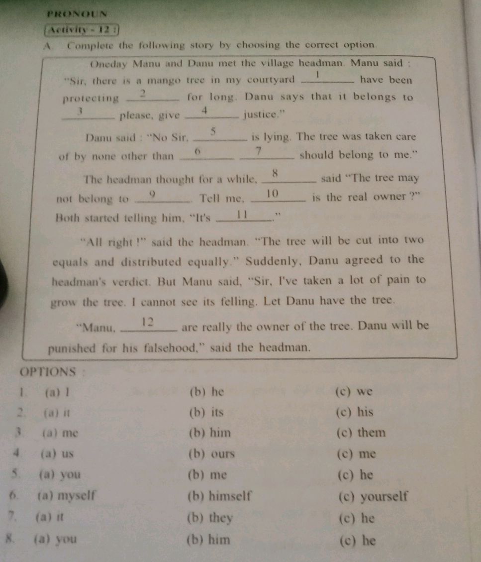 Complete the following story by choosing the | StudyX