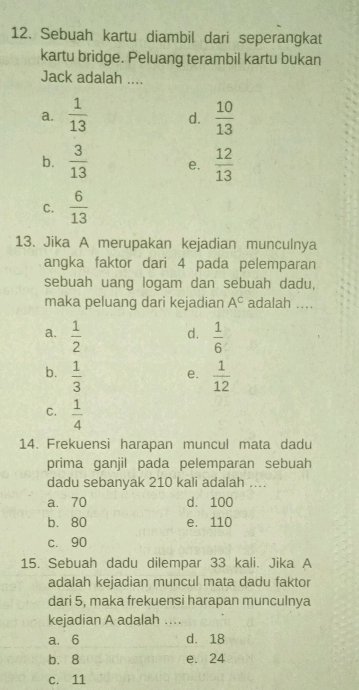 12. Sebuah kartu diambil dari seperangkat | StudyX