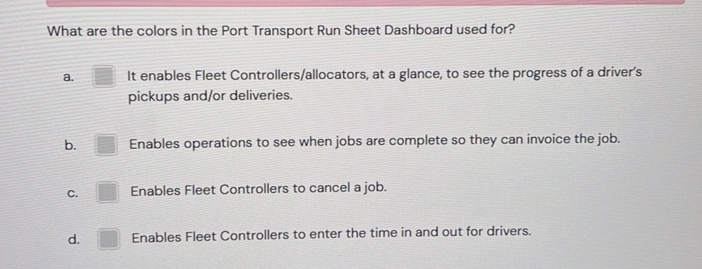 What are the colors in the Port Transport