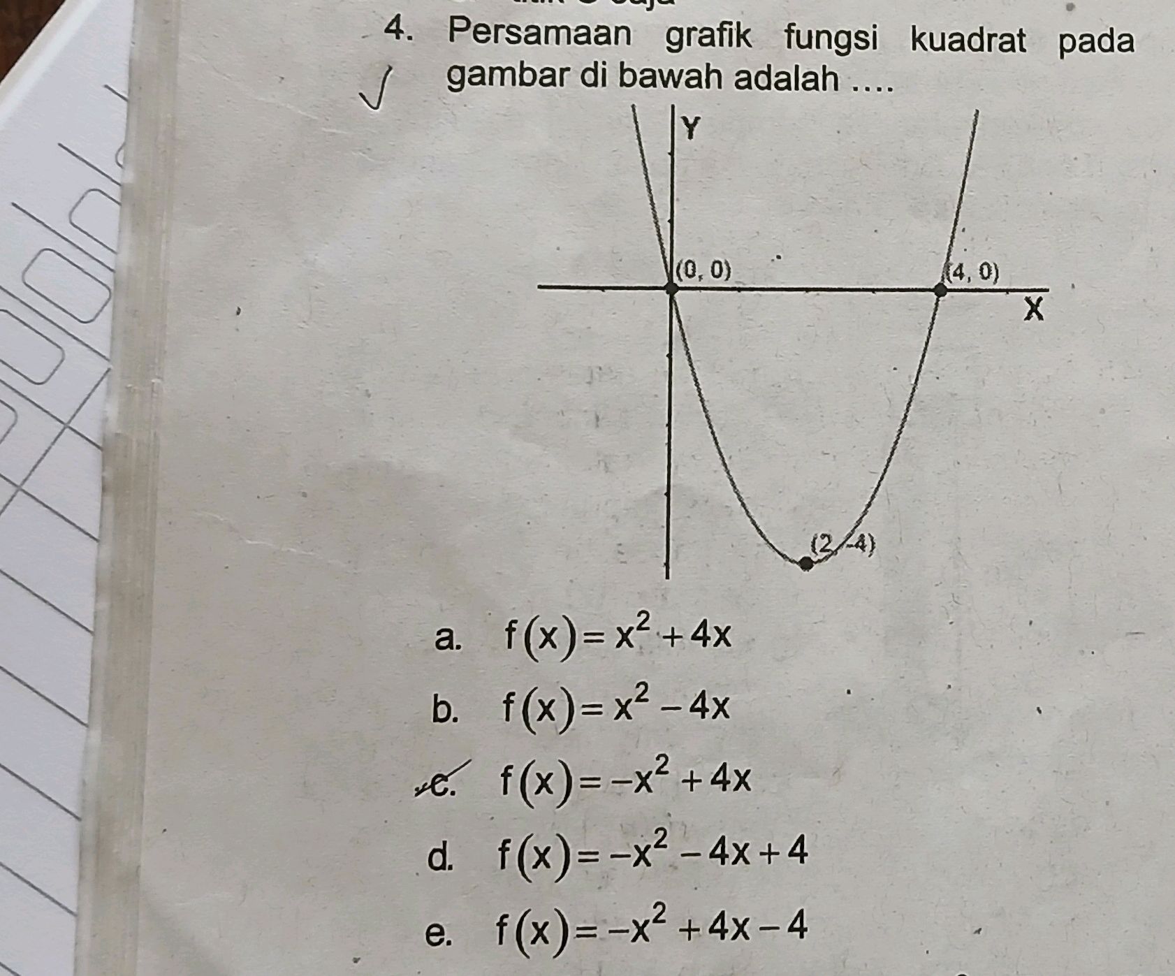 4. Persamaan grafik fungsi kuadrat pada | StudyX