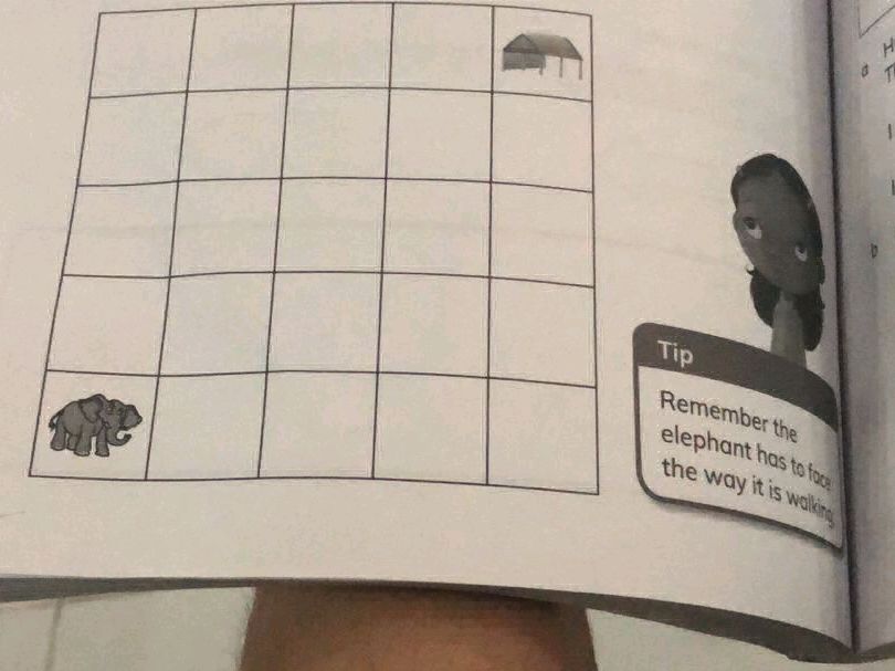 The image shows a grid with an elephant at | StudyX