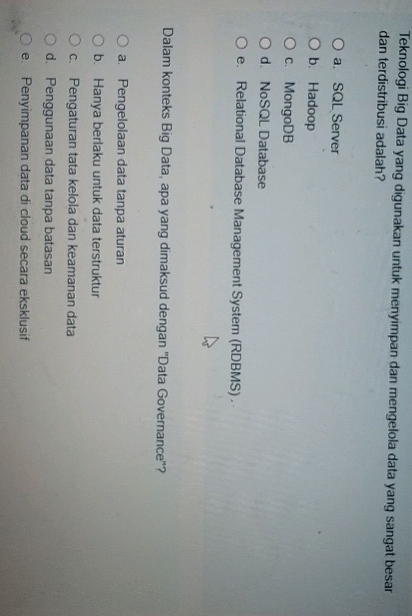 Teknologi Big Data yang digunakan untuk | StudyX