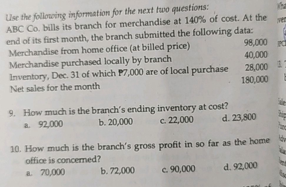Use the following information for the next | StudyX