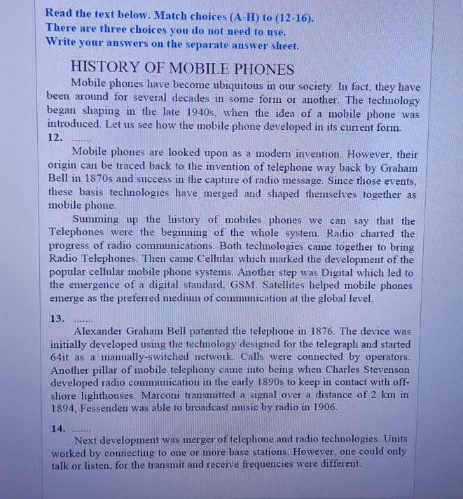 Read the text below. Match choices (A-H) to | StudyX