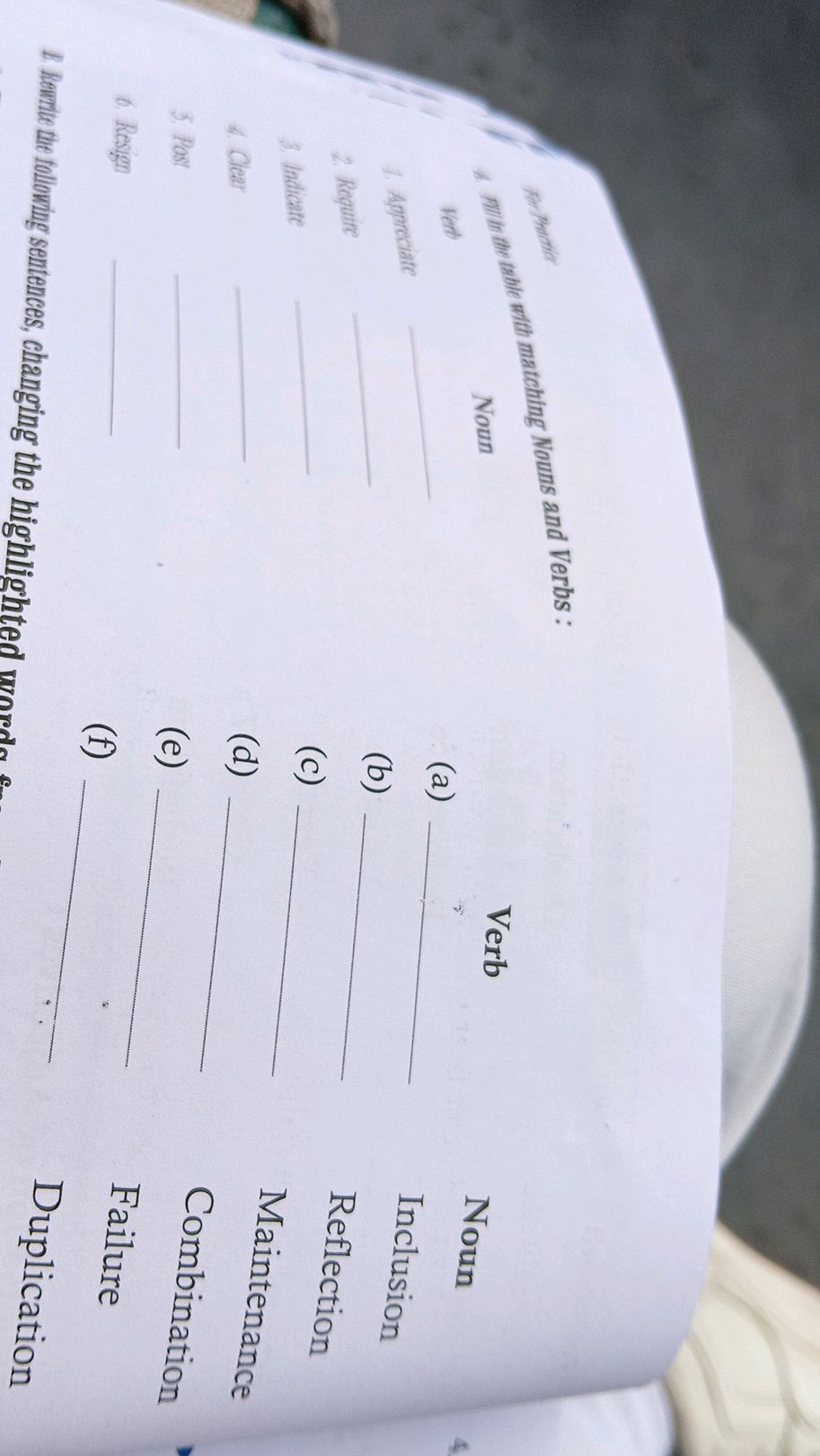 4. Fill in the table with matching Nouns and | StudyX