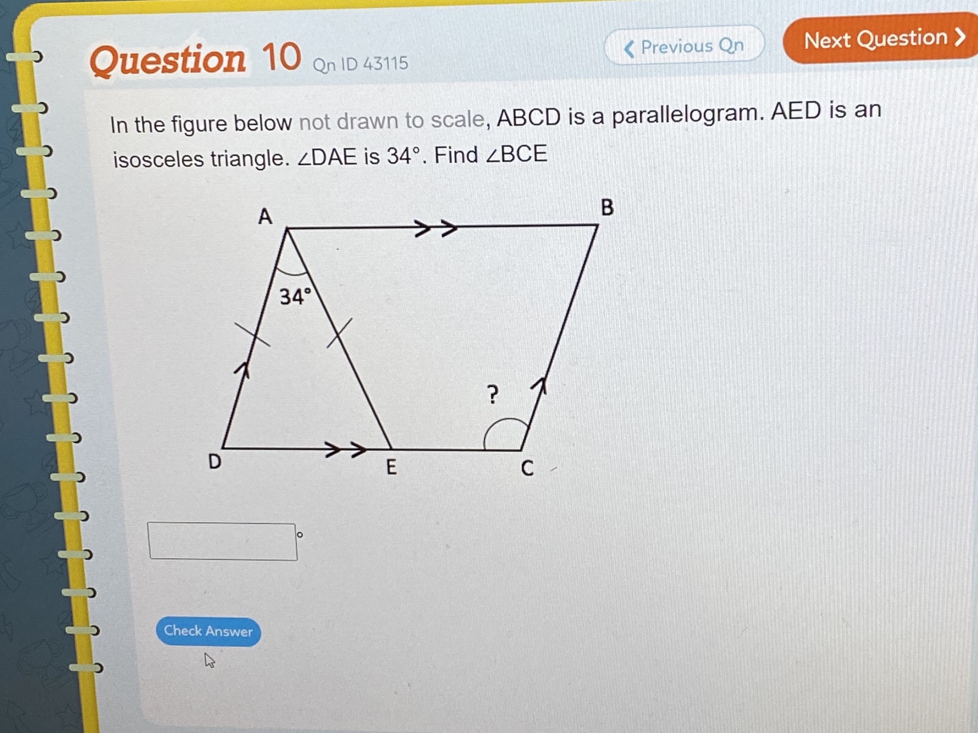 In the figure below not drawn to scale, ABCD | StudyX
