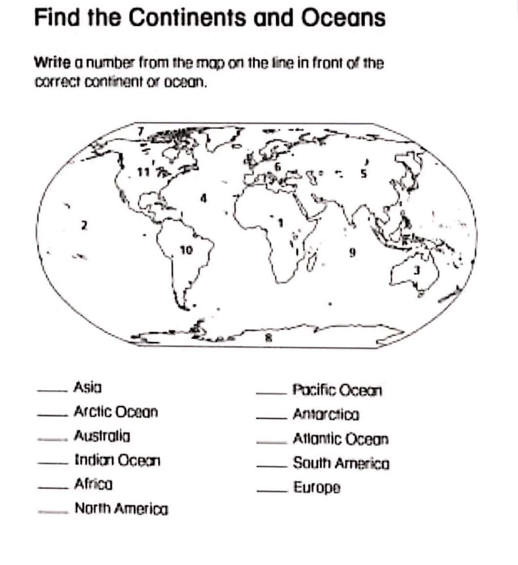 Find the Continents and Oceans Write a | StudyX