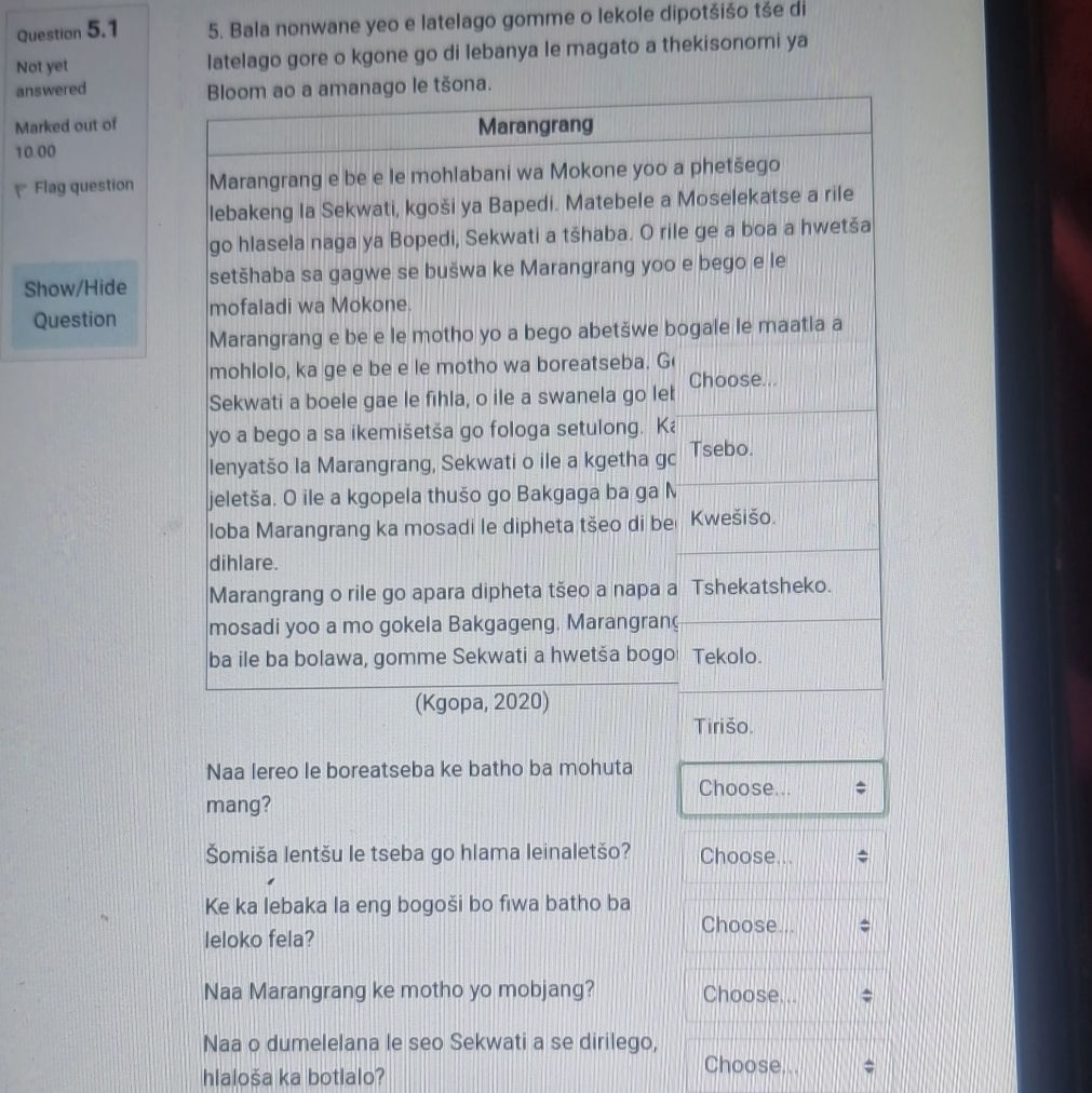 5. Bala nonwane yeo e latelago gomme o | StudyX
