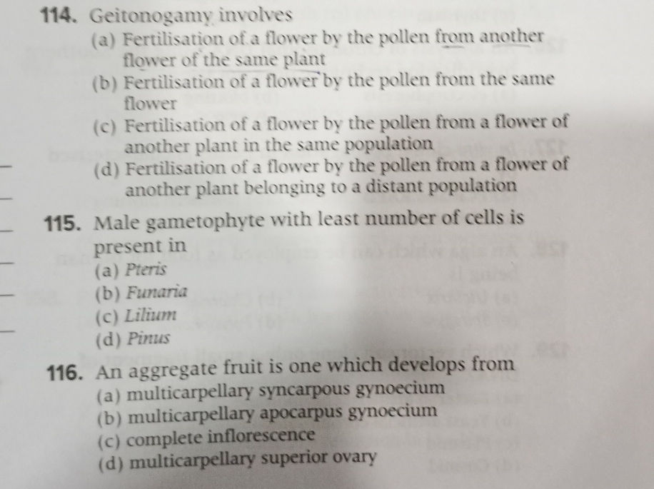 114. Geitonogamy involves (a) Fertilisation | StudyX