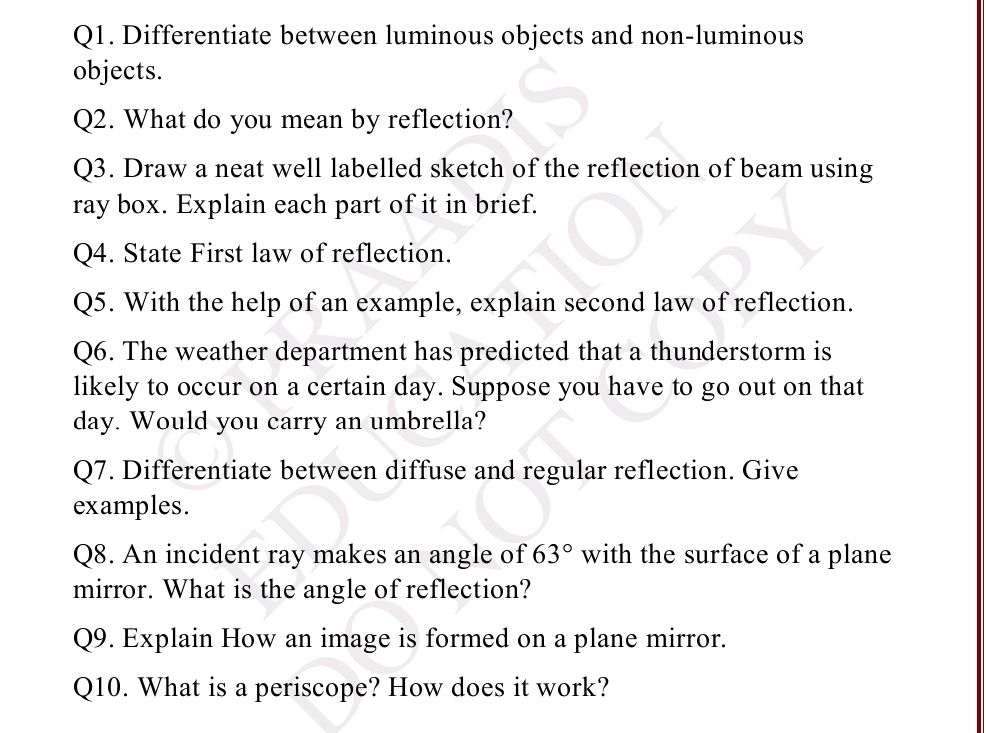 Q1. Differentiate between luminous objects | StudyX