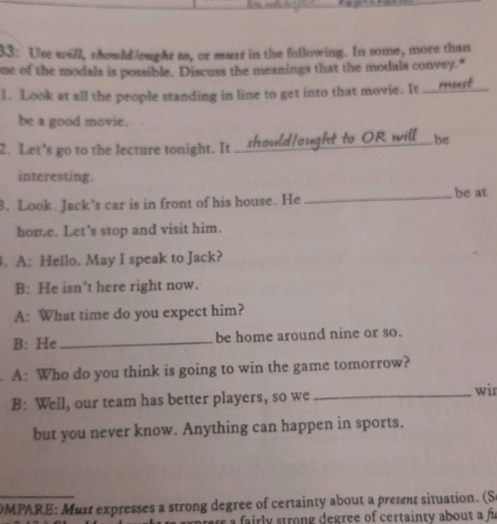 33: Use will, should/ought to, or must in | StudyX