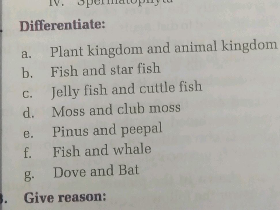 Differentiate: a. Plant kingdom and animal | StudyX