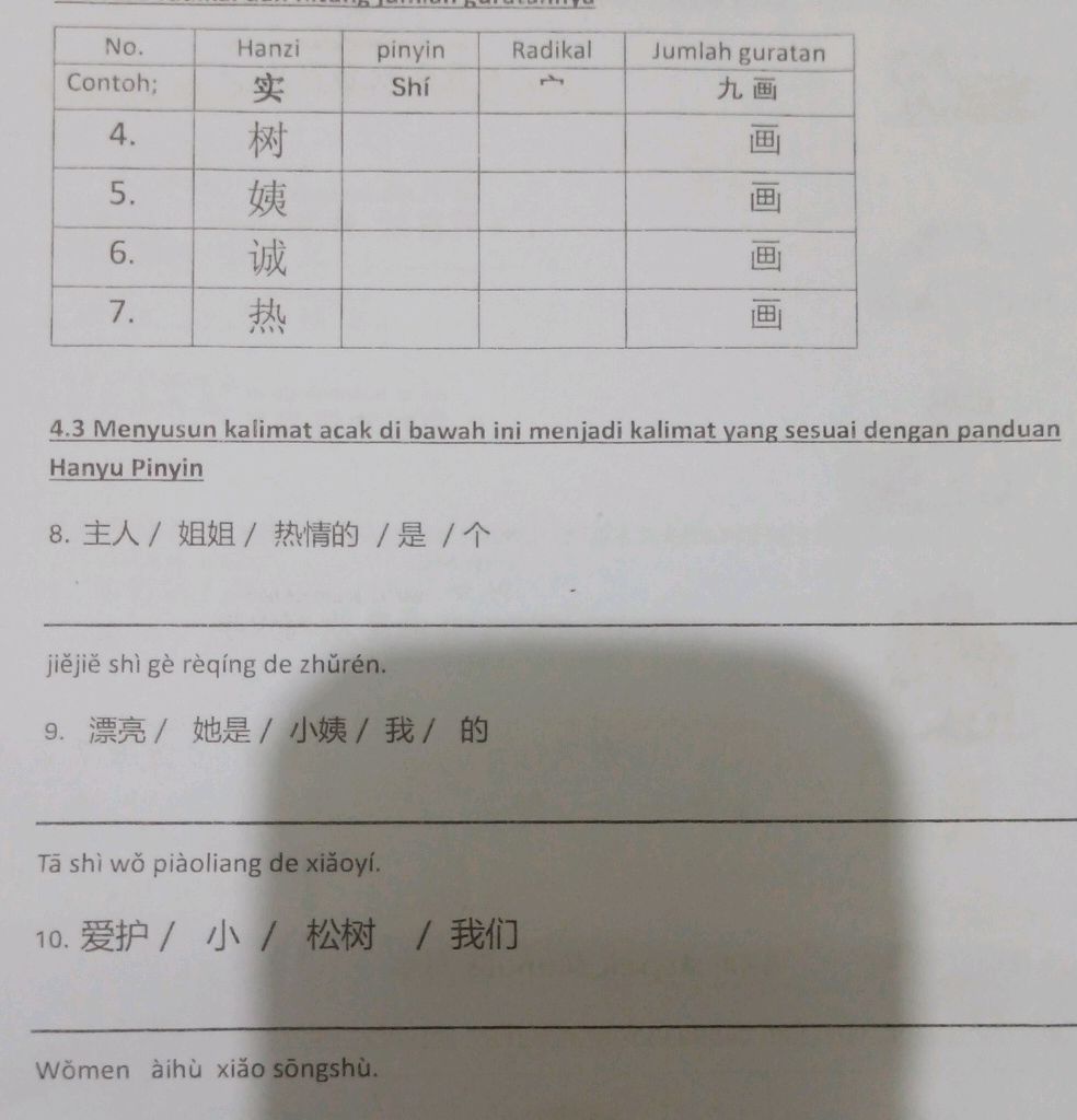 No. | Hanzi | pinyin | Radikal | | StudyX