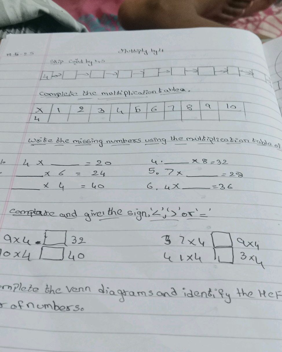 Complete the multiplication table. | x | 1 | StudyX