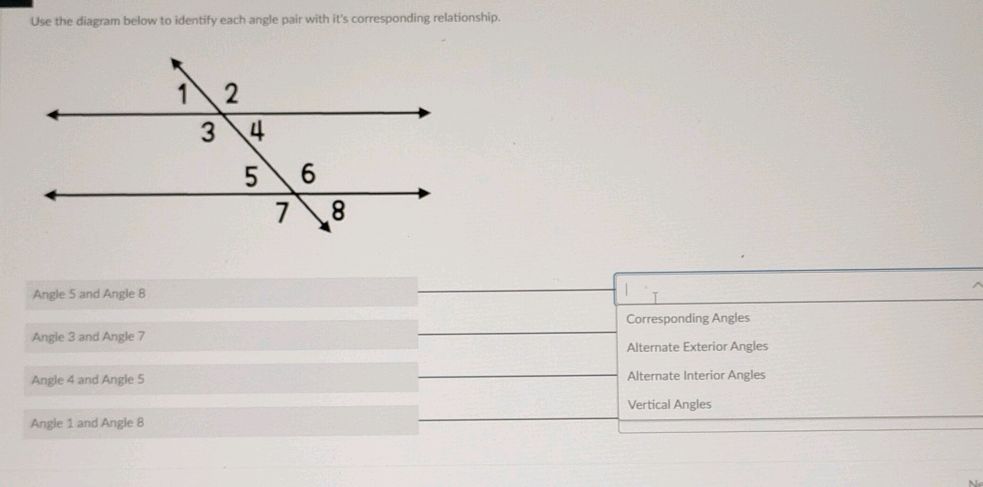 Use the diagram below to identify each angle | StudyX