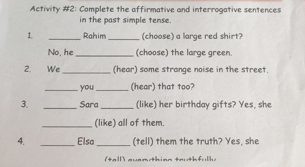 Activity #2: Complete the affirmative and | StudyX