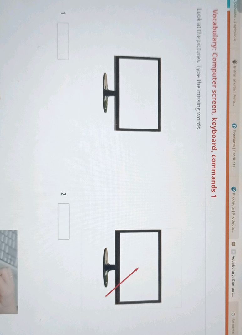 Vocabulary: Computer screen, keyboard,