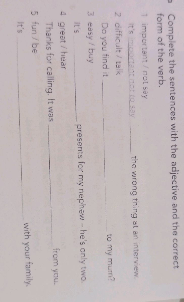 a Complete the sentences with the adjective | StudyX