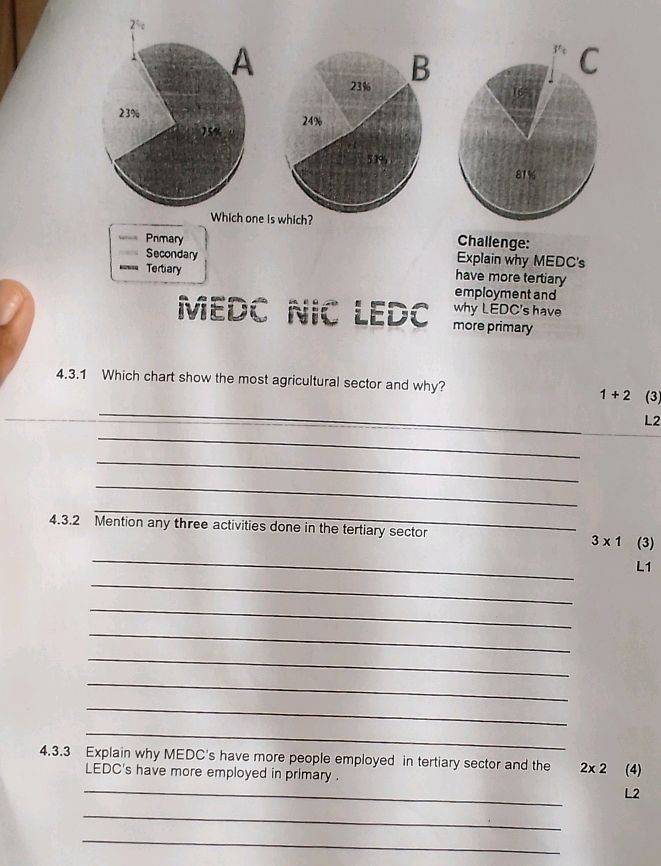 The image contains three pie charts labeled | StudyX