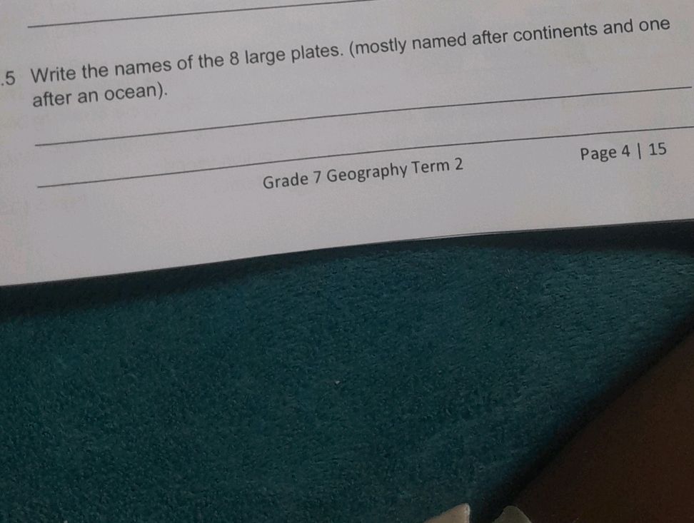 .5 Write the names of the 8 large plates. | StudyX