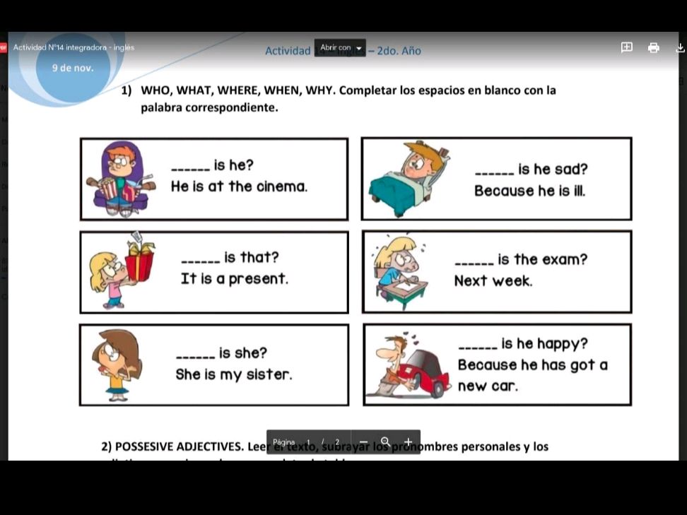 1) WHO, WHAT, WHERE, WHEN, WHY. Completar | StudyX