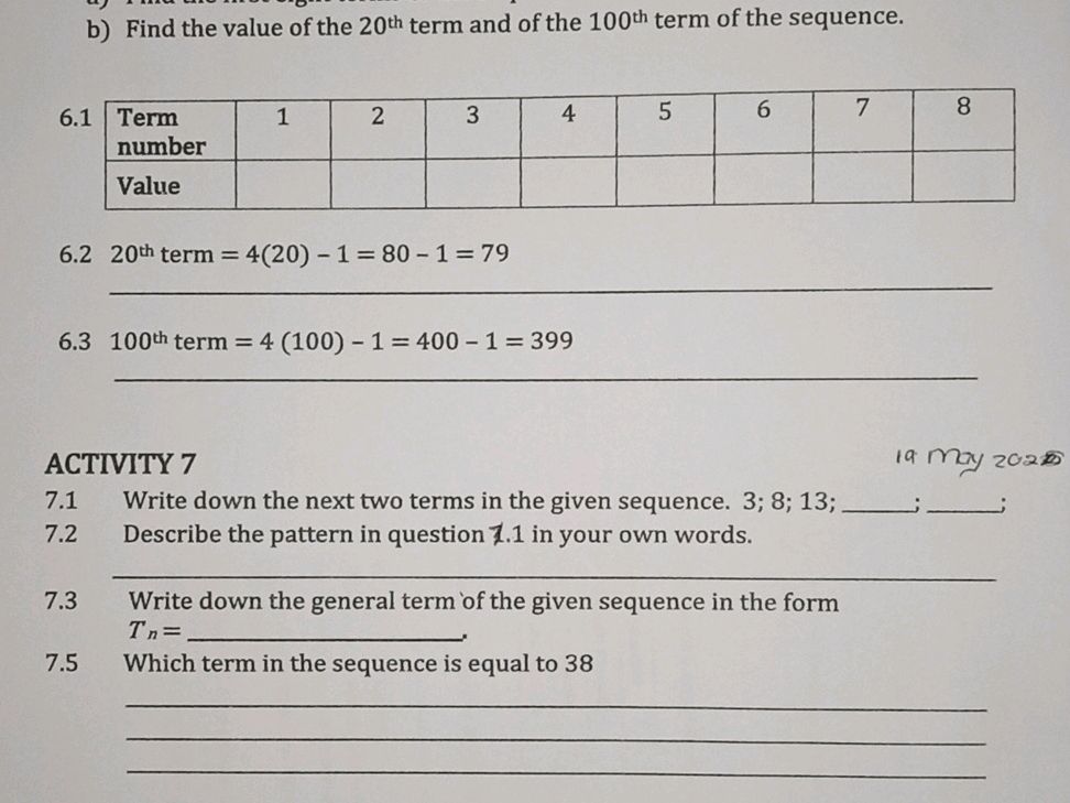 b) Find the value of the 20th term and of | StudyX