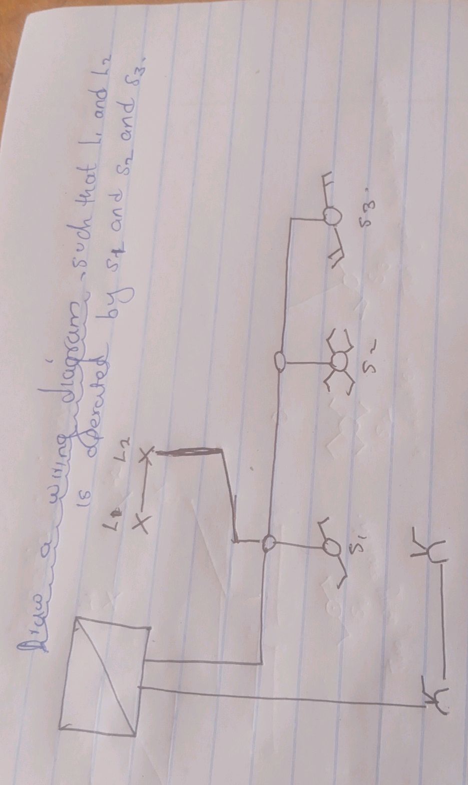 Draw a wiring diagram such that L1 and L2 is | StudyX