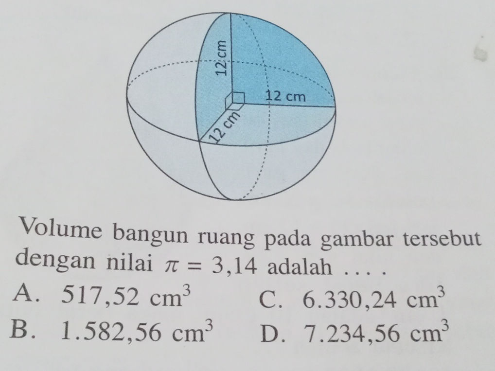 Volume bangun ruang pada gambar tersebut | StudyX