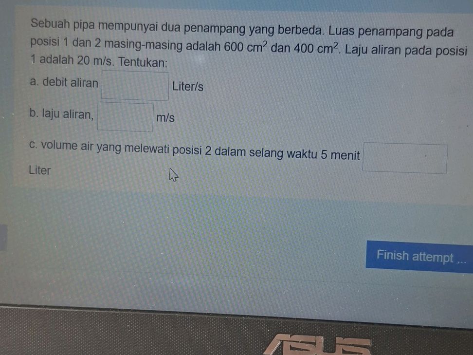 Sebuah pipa mempunyai dua penampang yang | StudyX