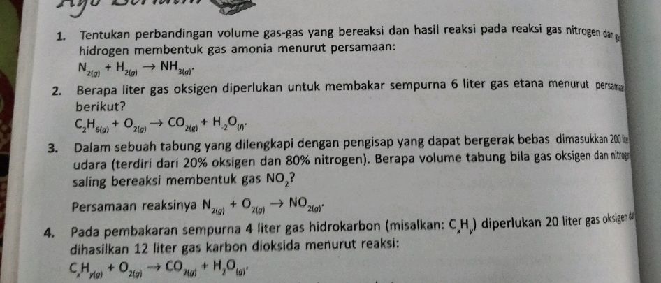 1. Tentukan perbandingan volume gas-gas yang | StudyX