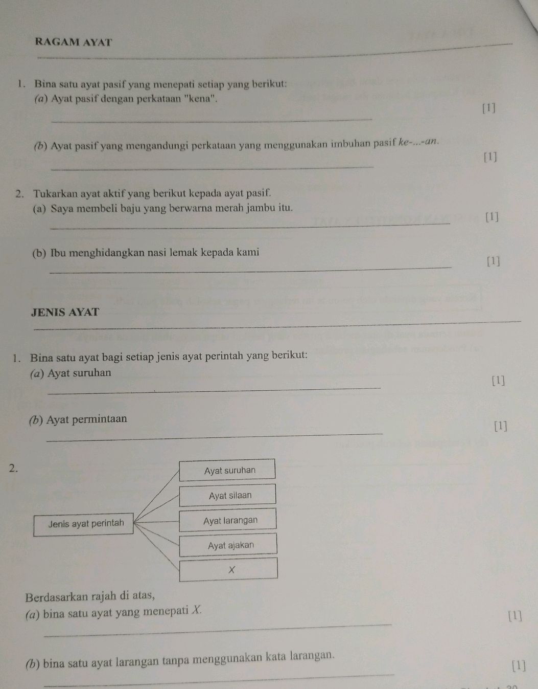 1. Bina satu ayat pasif yang menepati setiap | StudyX
