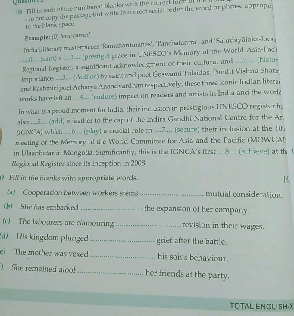 (i) Fill in each of the numbered blanks with | StudyX