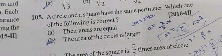 105. A circle and a square have the same | StudyX