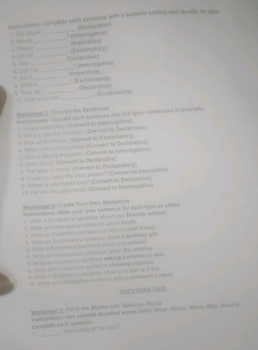 Instructions. Complete each sentence with a | StudyX